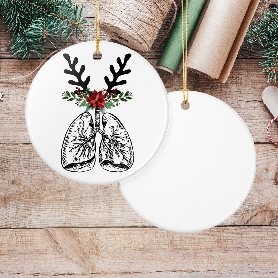 Cute Christmas Lung Ornament Gift for Nurse Lung Anatomy Reindeer ...