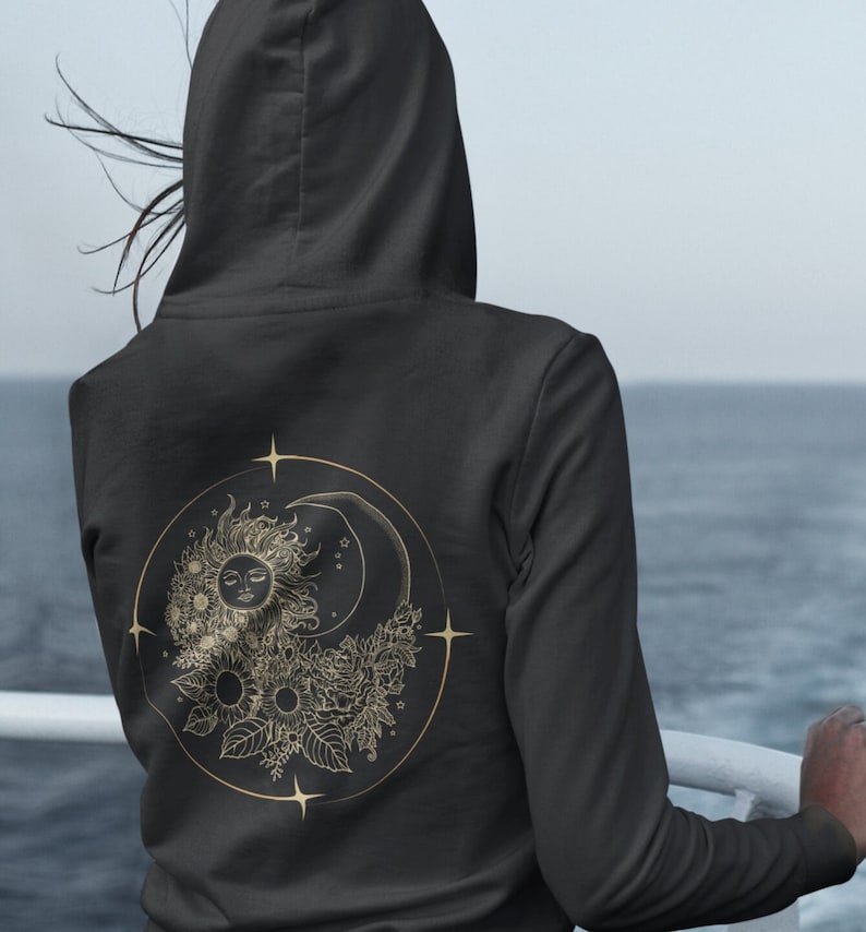 Celestial Hoodie Moon and Sun Hooded Sweatshirt Mystical Sweater ...