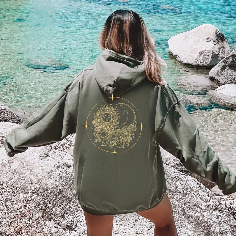 Celestial Hoodie Moon and Sun Hooded Sweatshirt Mystical Sweater ...