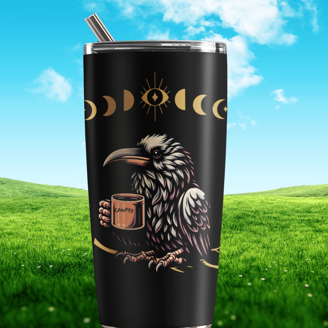 Gothic Raven Mug Funny Cawfee Crow Coffee Travel Cup Dark Academia ...