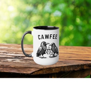 Funny Crow Mug - Cawfee Mug for Raven Coffee Lovers - Adorable Crow ...