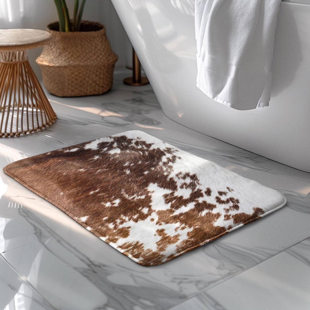 Faux Fur Cowhide Print Bath Mat Cow Hide Rug Bathmat Gift Bathroom ...