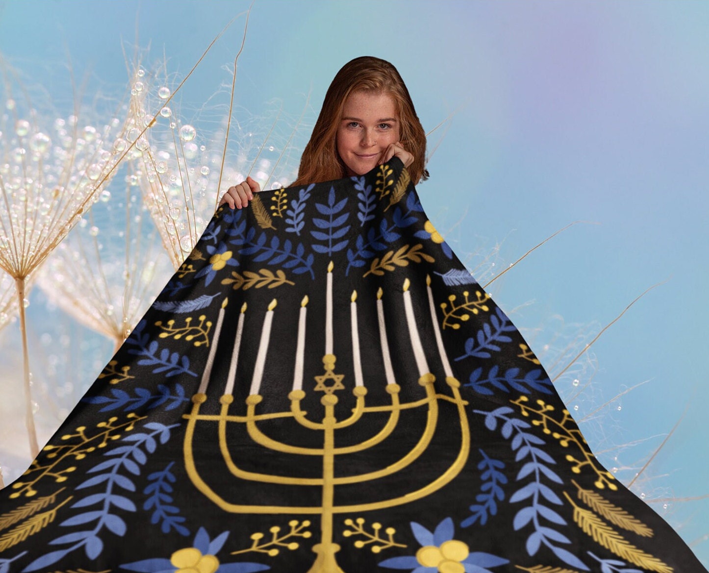 Hanukkah Blanket Jewish Holiday Velveteen Plush Throw | Chanukah Soft ...