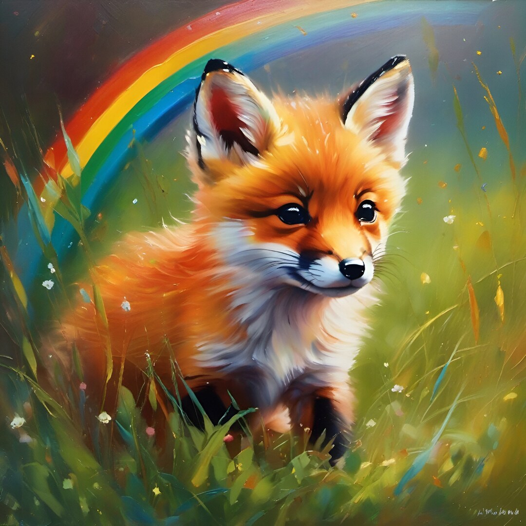 Rainbow Baby Fox Nursery Digital Wall Art: Enchant Your Little One’s ...