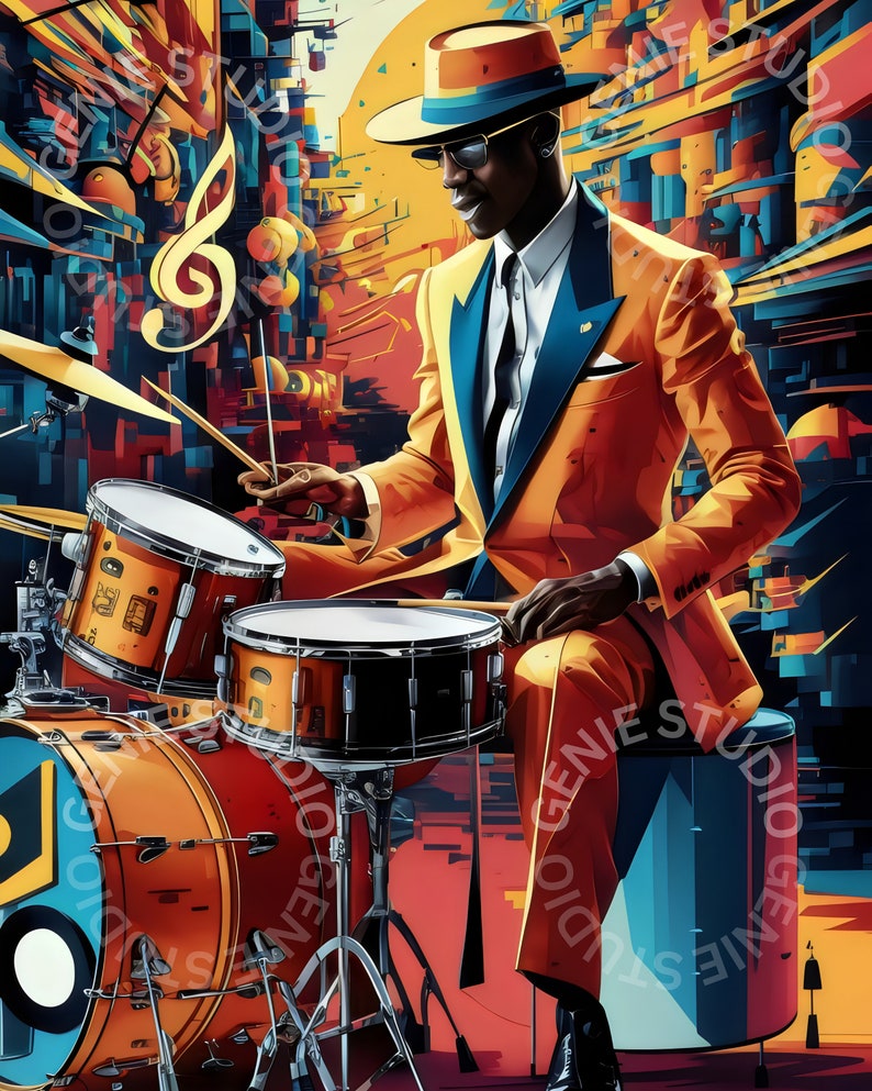 Jazz Drummer Digital Art Bright Vibrant Colors Willem De Kooning ...