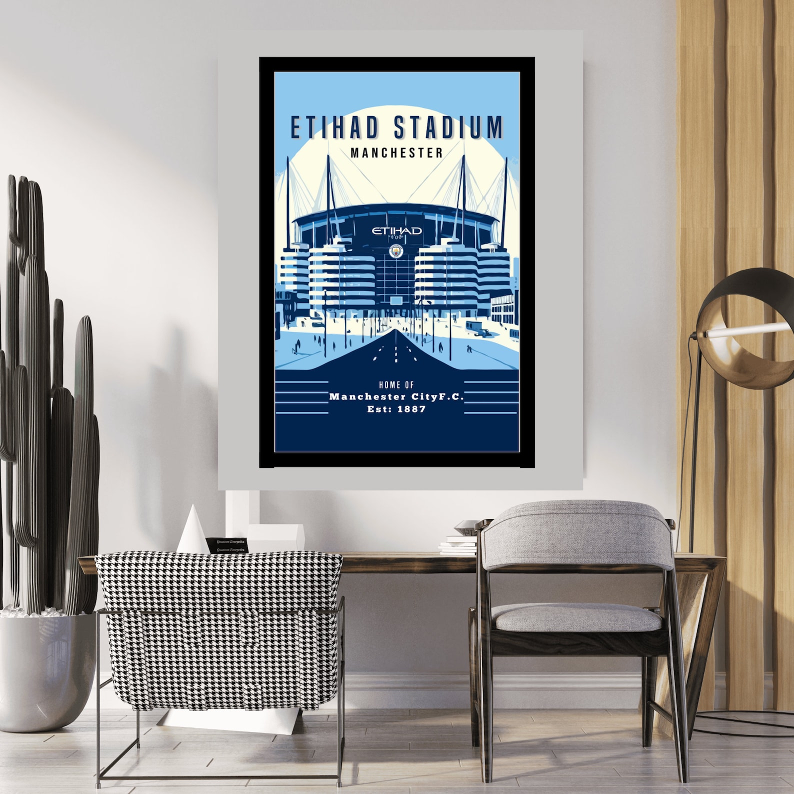 Vintage Art Deco Manchester City FC Etihad Stadium Poster Retro Design ...