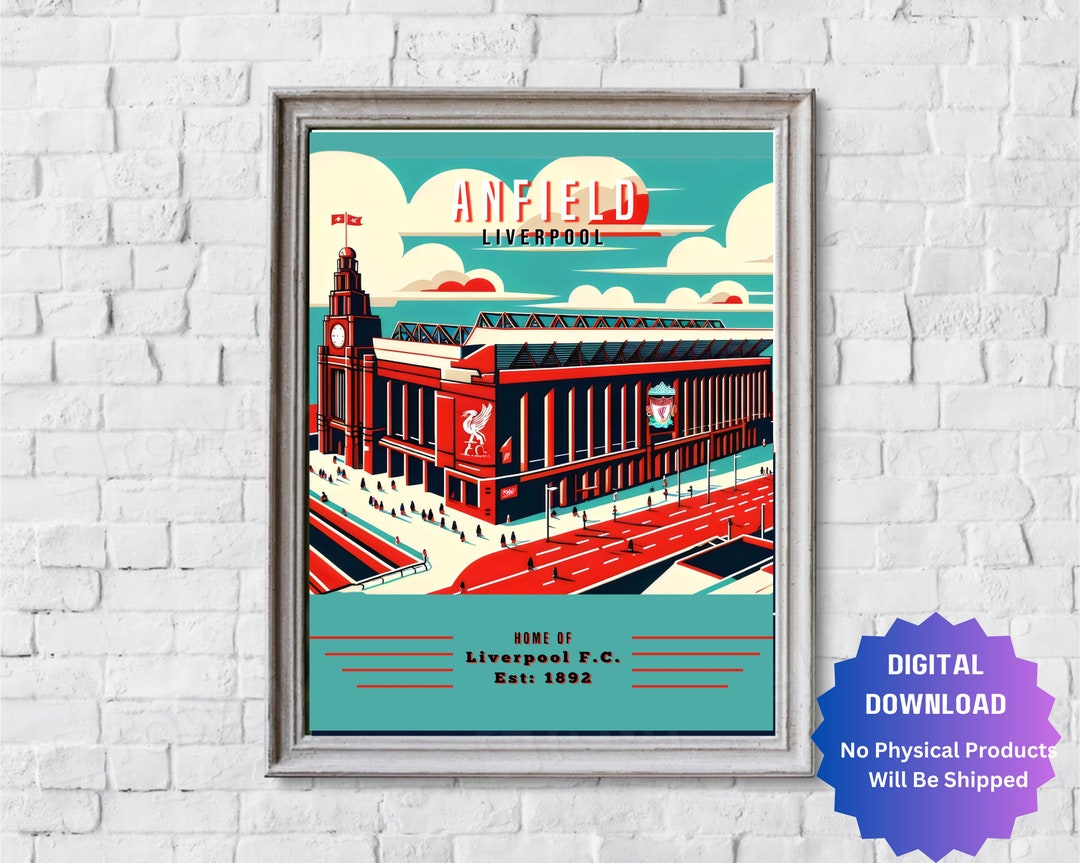 Vintage Art Deco Liverpool FC Anfield Stadium Poster Retro Design Print ...