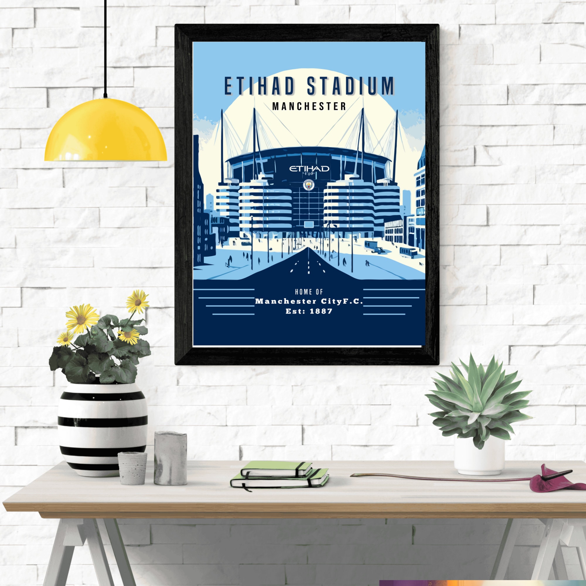 Vintage Art Deco Manchester City FC Etihad Stadium Poster Retro Design ...