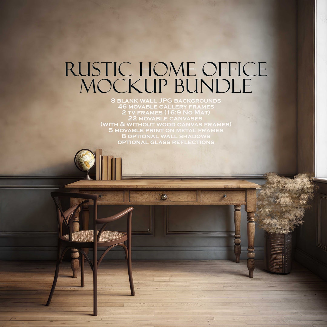Rustic Frame Mockup Bundle, Home Office, Canvas Frame Mockup, Portrait ...