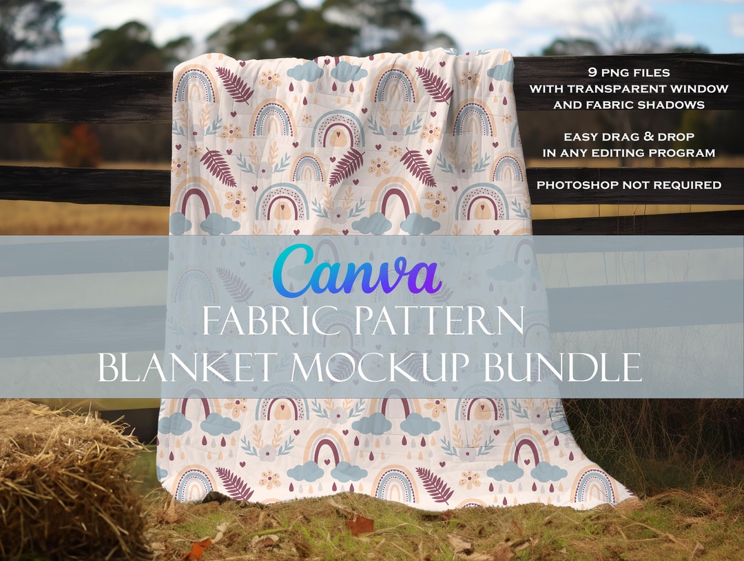 Blanket Mockup Bundle, Canva PNG Overlay, Fabric Pattern Mockup ...