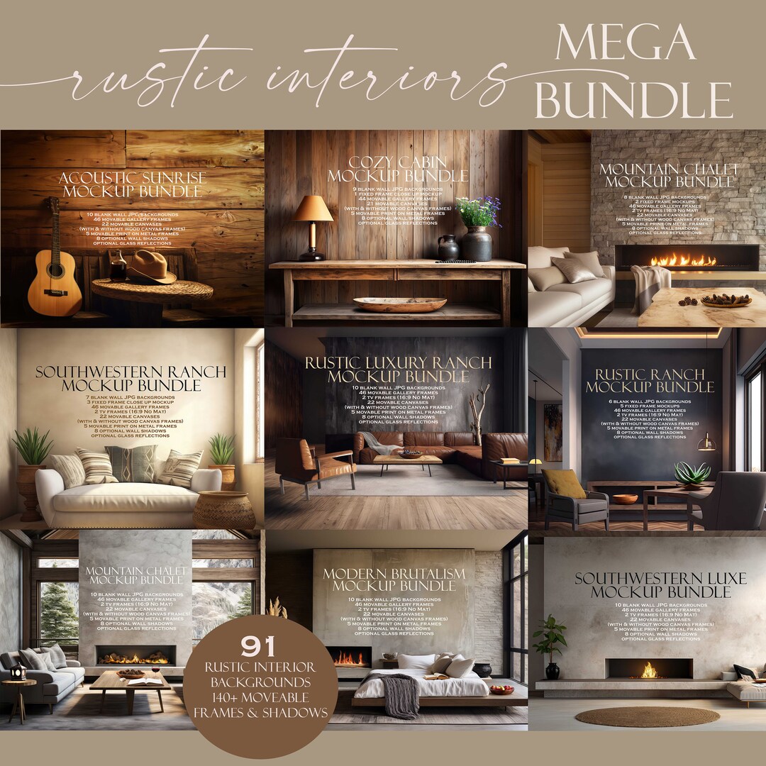 Rustic Interiors Frame Mockup Mega Bundle (91), Wall Art Bundle, Blank ...