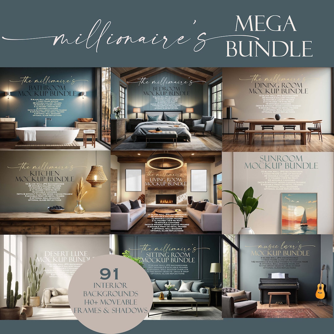 Millionaire's Frame Mockup Mega Bundle (91), Wall Art Bundle, Blank ...