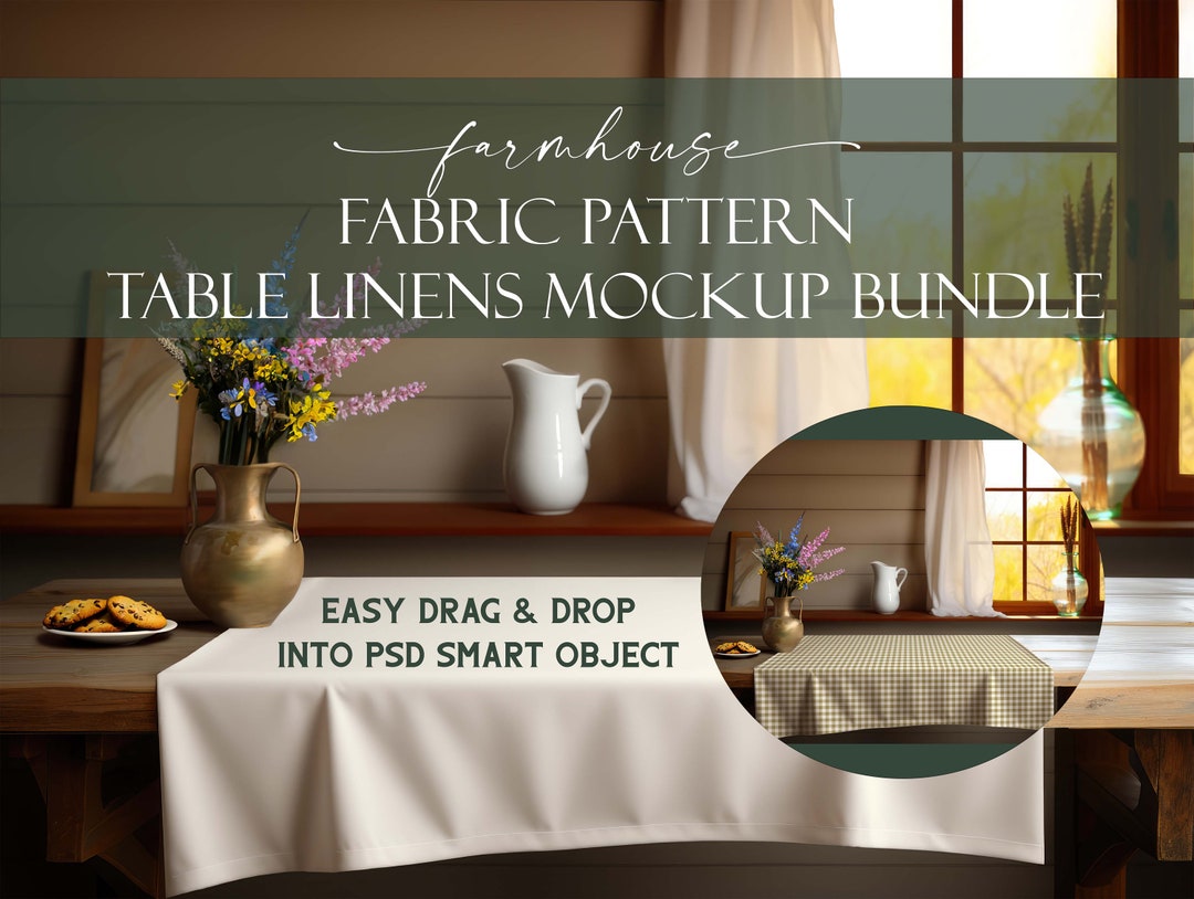 Farmhouse Table Linens Fabric Pattern Mockup Bundle (10), Napkin Mockup ...