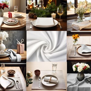 Farmhouse Table Linens Fabric Pattern Mockup Bundle (10), Napkin Mockup ...