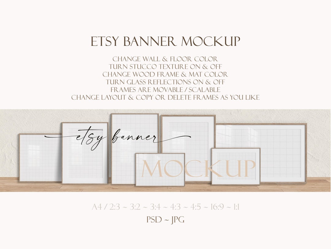 Frame Mockup Banner, Etsy Shop Banner Mockup for Prints, 7 Frame Mockup ...