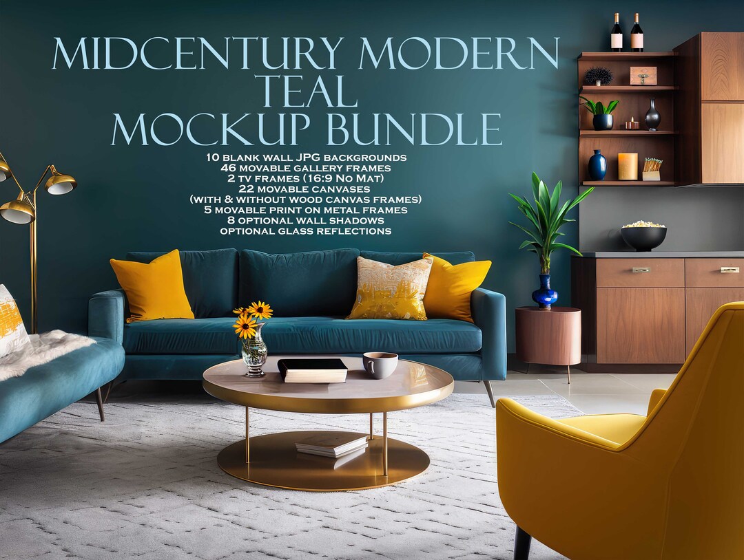Frame Mockup Bundle (10), Midcentury Modern Teal & Gold, Wall Art ...