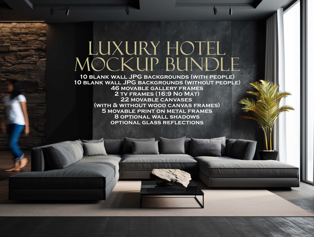 Frame Mockup Bundle (10), Luxury Hotel, Large Canvas Mockup, Blank Wall ...