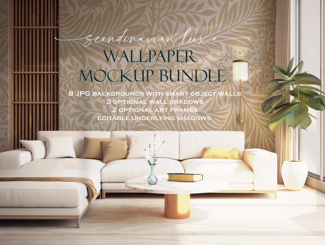 Scandinavian Luxe Wallpaper Mockup Bundle (8), Blank Wall Mockup, Empty Wall Mockup, Photoshop ...
