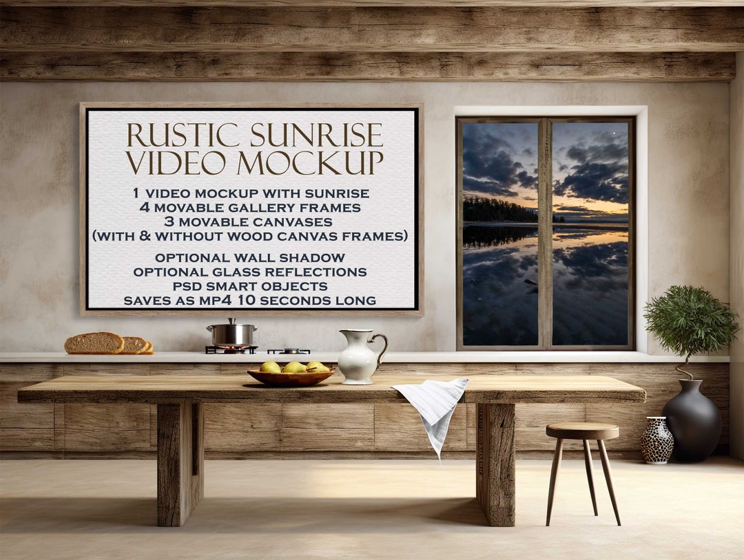 Animated Video Mockup, Art Frame Mockup, Rustic Sunrise, Interior ...