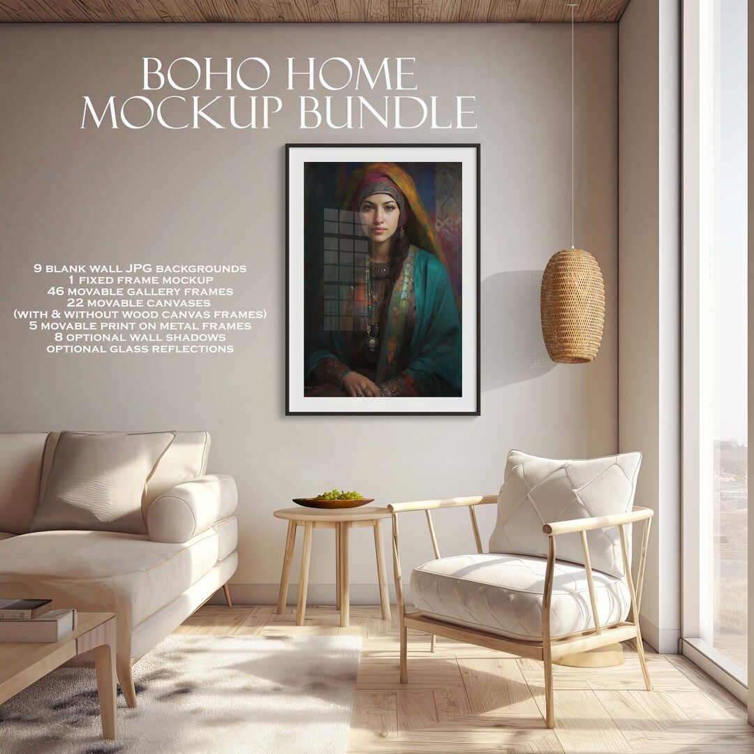 Boho Mockup, Frame Mockup Bundle (10), Boho Home, Wall Art Mockup ...