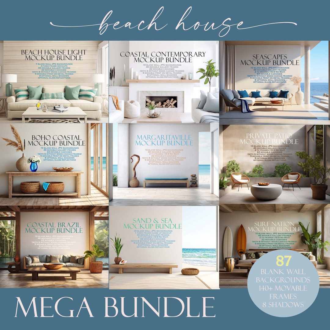 Beach House Frame Mockup Bundle, Mega Bundle (87), Blank Wall Mockup ...