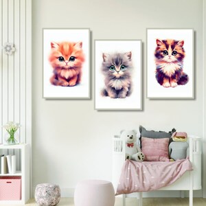 Set of 3 Cute Kitten Printable Nursery Wall Art Cat Nursery Decor ...