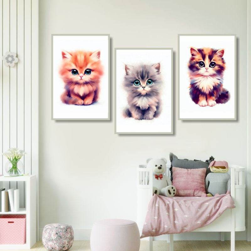 Set of 3 Cute Kitten Printable Nursery Wall Art Cat Nursery Decor ...