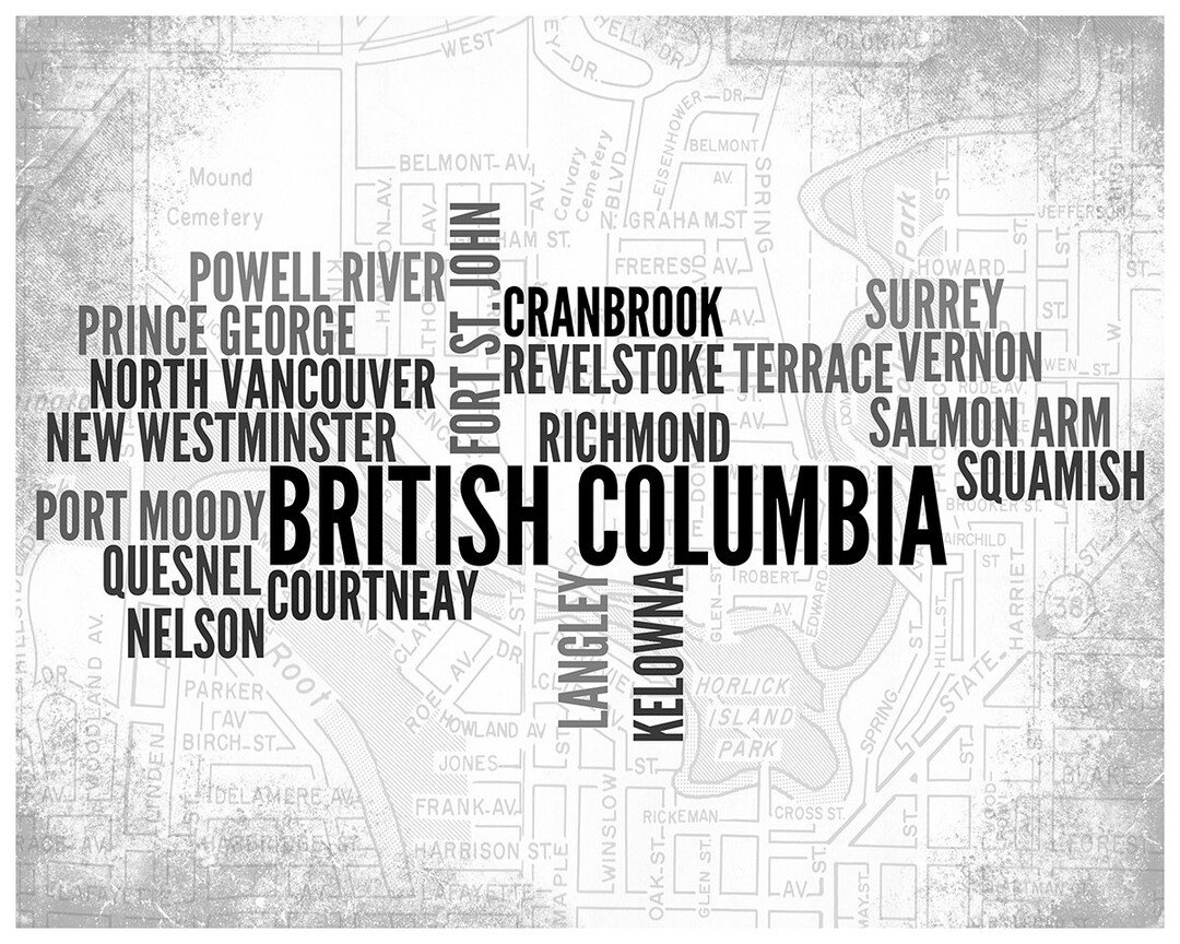 BRITISH COLUMBIA 2 Printable Digital Download Typography Word Art - Etsy