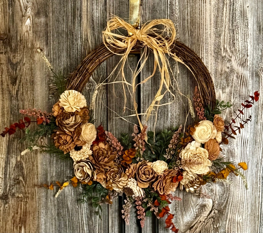 Stunning Sola Flowers Grapevine Wreath Neutral Colors Year Long Wreath ...