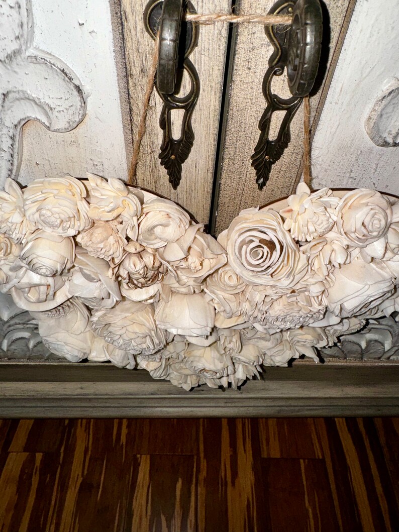 Heart Shaped Wood & Bark Wood Flowers Wall Hanging Boho Shabby Chic ...