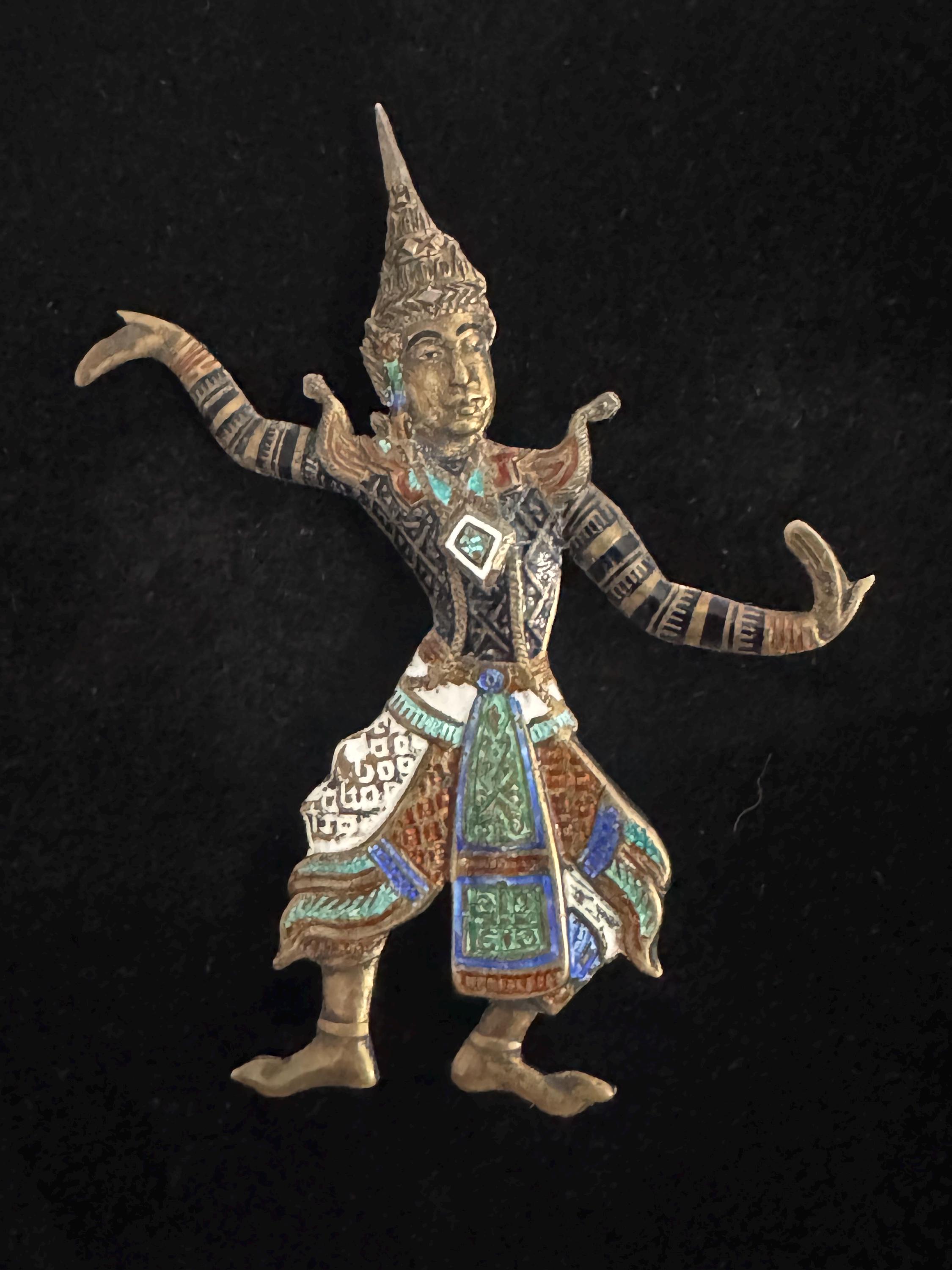 Sterling Enamel Old SIAM Male Dancer Figure Brooch Pin Vtg MCM 2-1/4" Gold Wash - Etsy