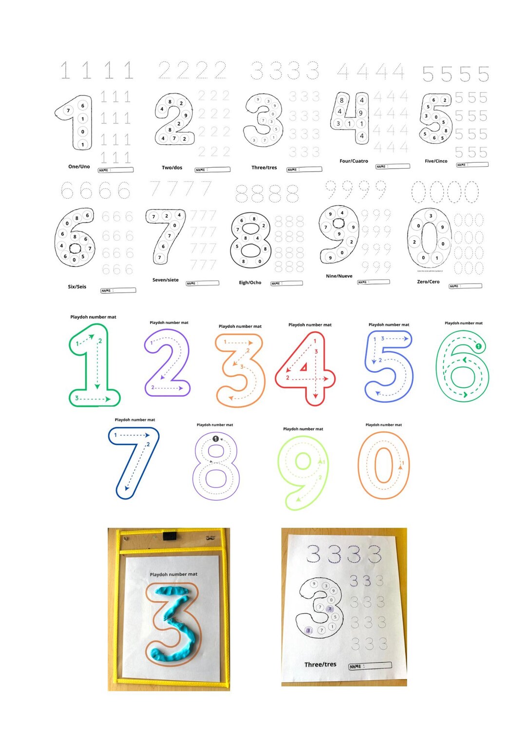 Tracing Bilingual Numbers (0-9) Play-doh Mat, Preschool, Daycare Pdf - Etsy
