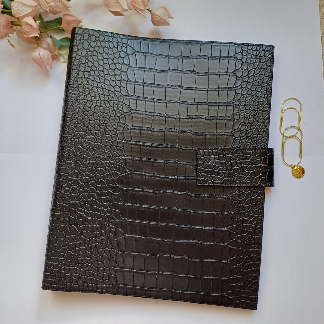Business Documents Holder, Black Leather Portfolio, Ring Binder ...