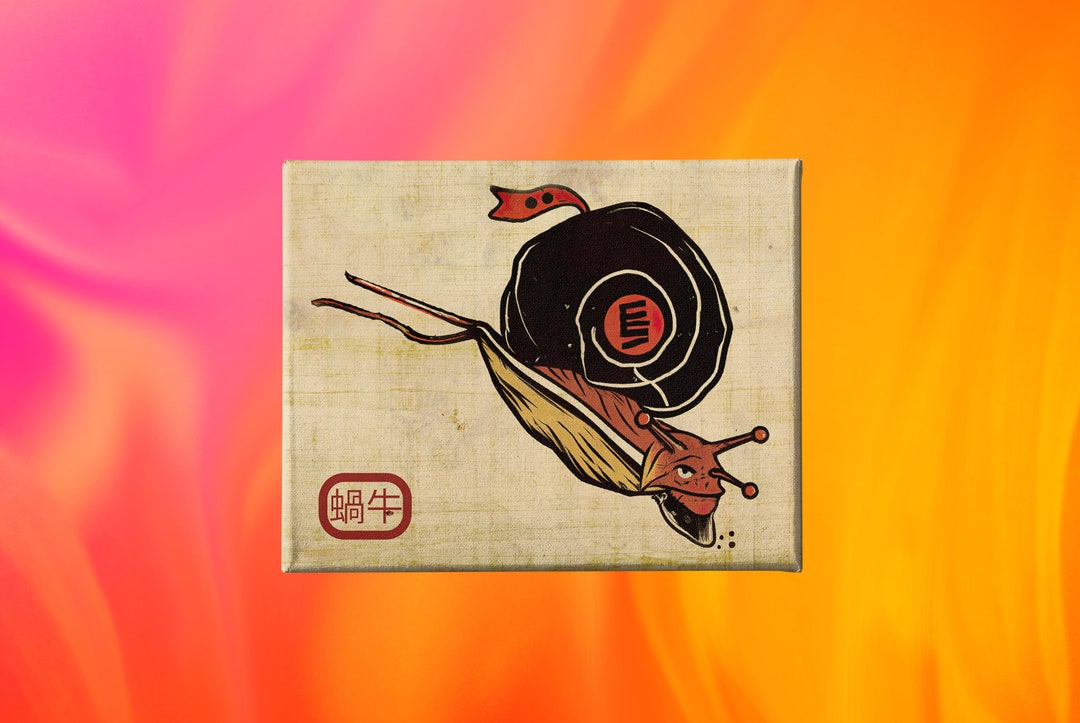 Ukiyo-e Sashimono Banner Samurai Snail on Matte Canvas, Stretched, 12 X ...