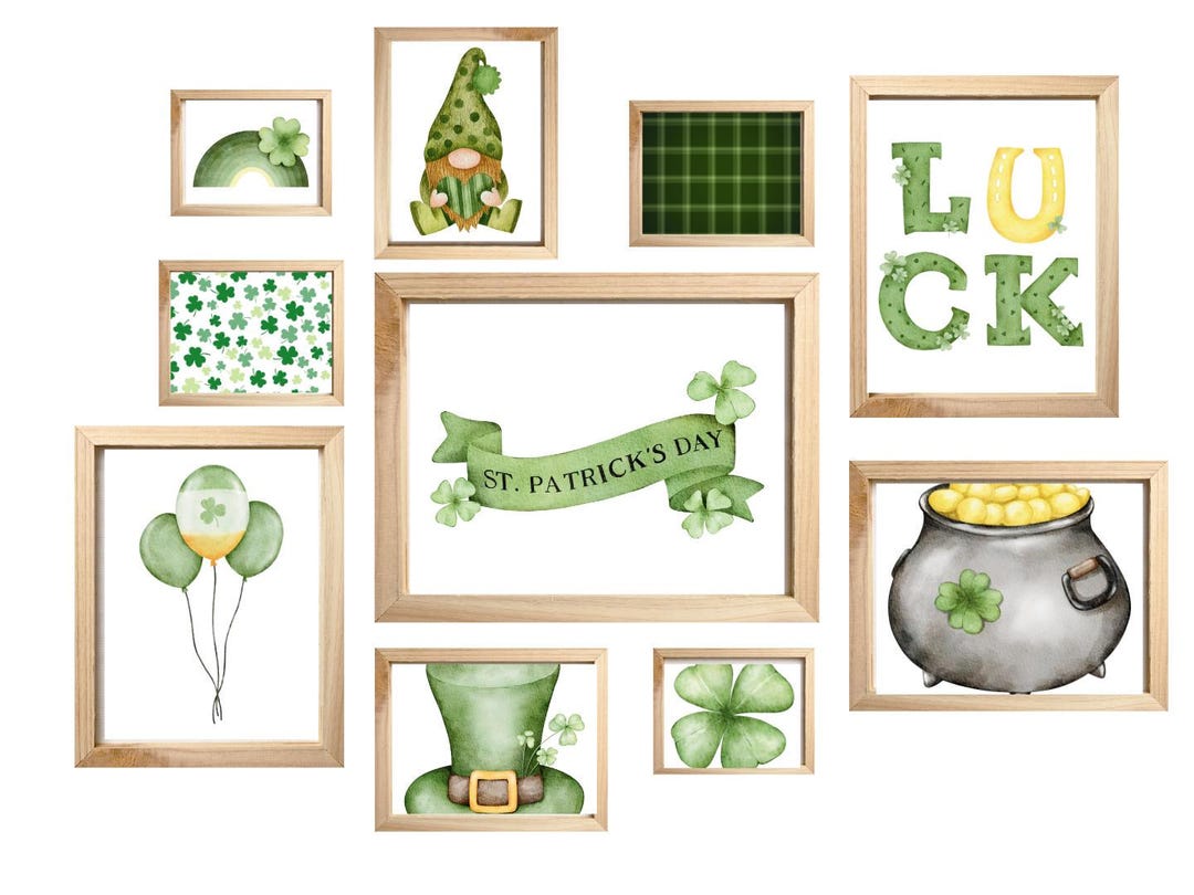 St. Patricks Day Printable Wall Art Set of 10, Cute St. Patrick's ...