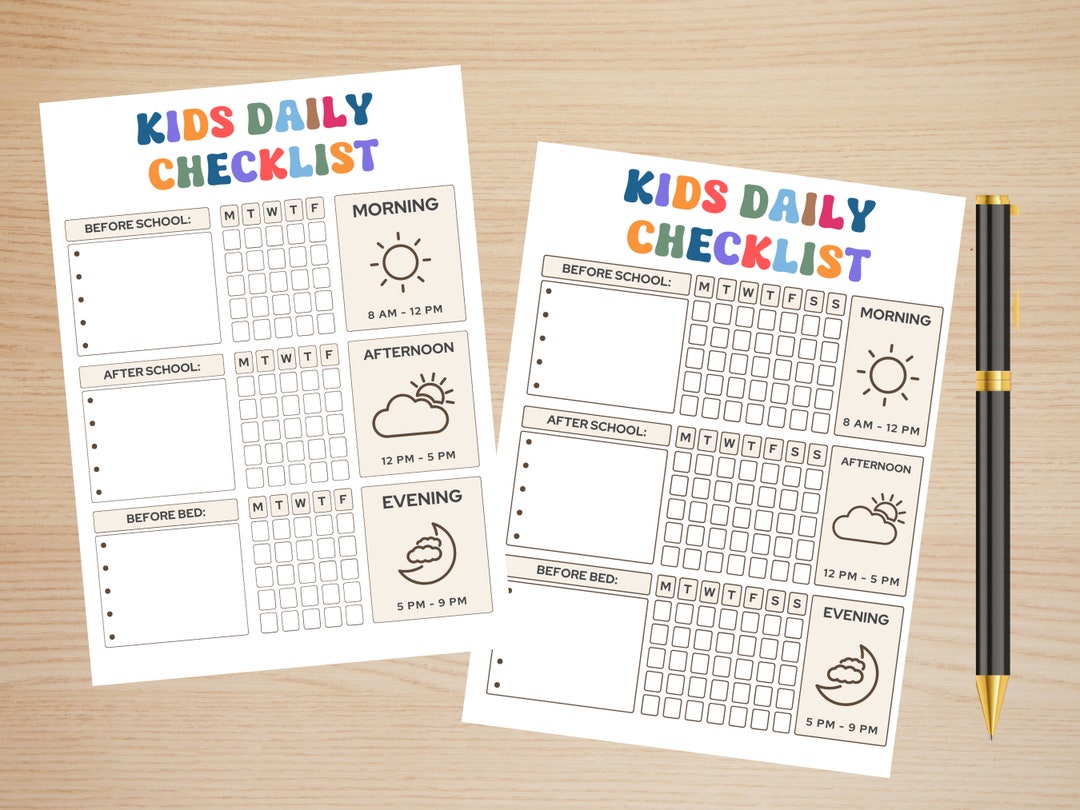 Printable Kids Daily Checklist Children Daily Routine - Etsy