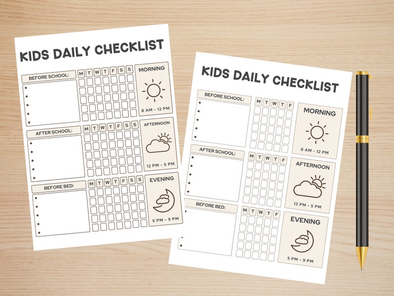 Kids Daily Checklist Printable Children Daily Routine Planner ...