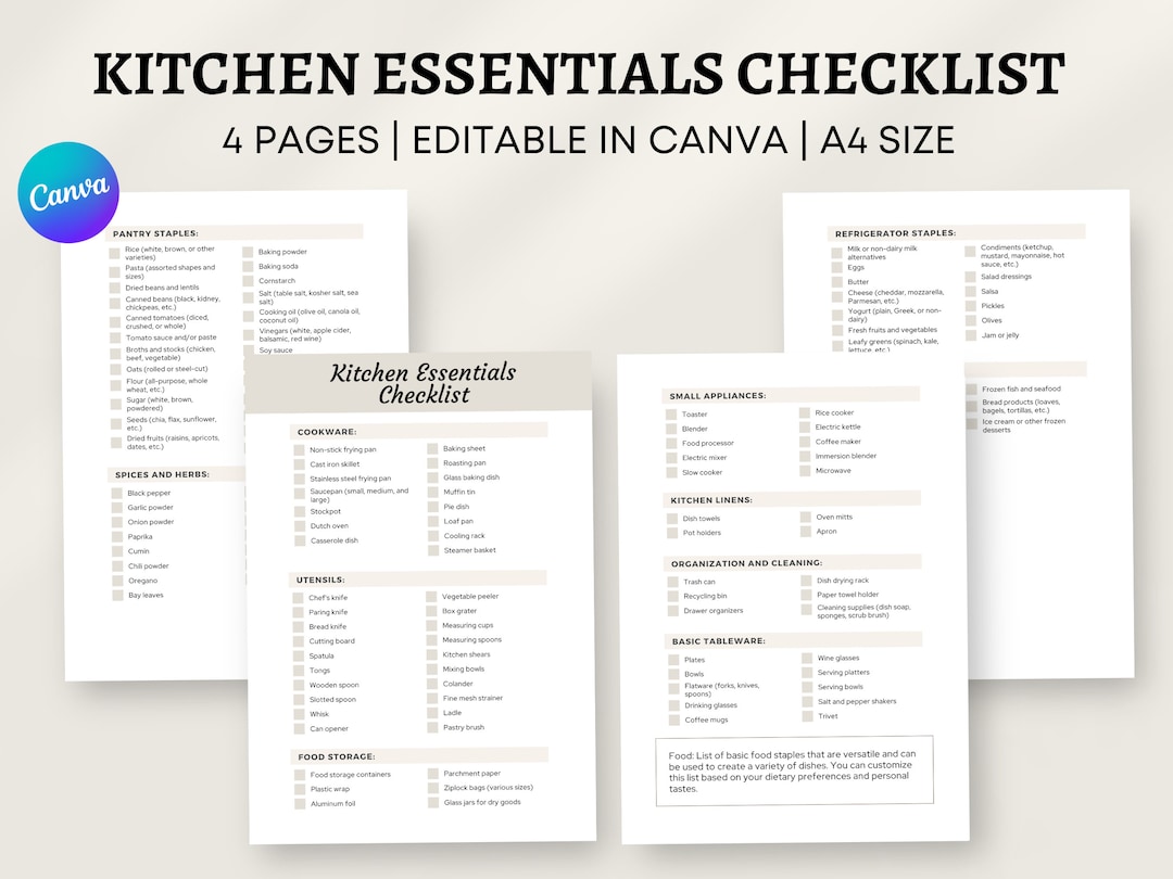 Kitchen Essentials Checklist Printable Kitchen Organization - Etsy Kitchen Essentials Checklist Printable Kitchen Organization - Etsy