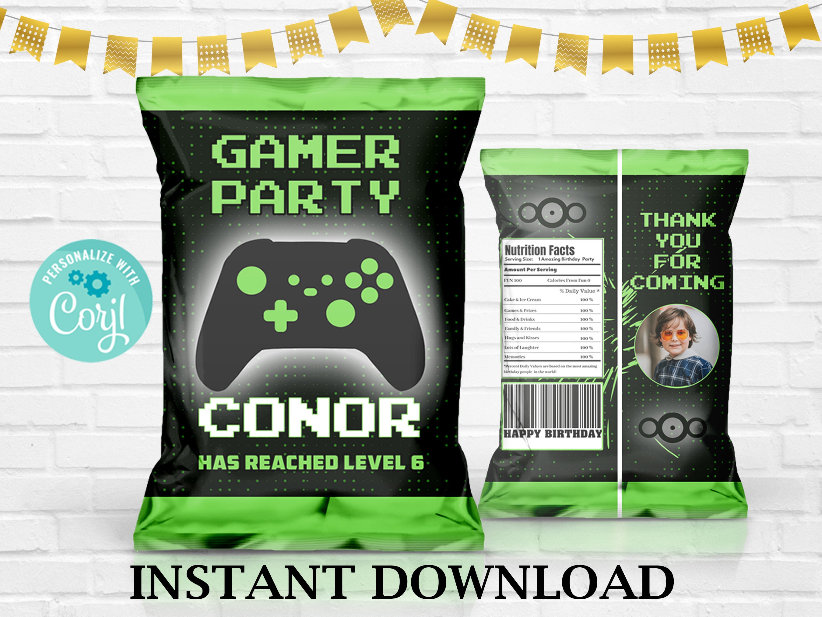 Video Game Chip Bag, Editable Gamer Chip Bag, Gamer Birthday Party ...