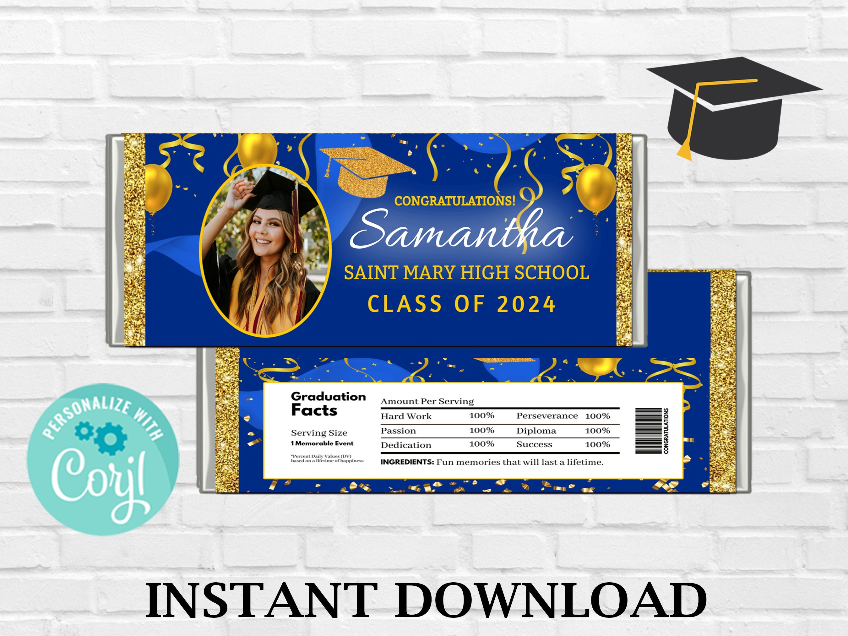 Graduation Party Bundle, Editable Graduation 6 Items Set, Blue and Gold ...