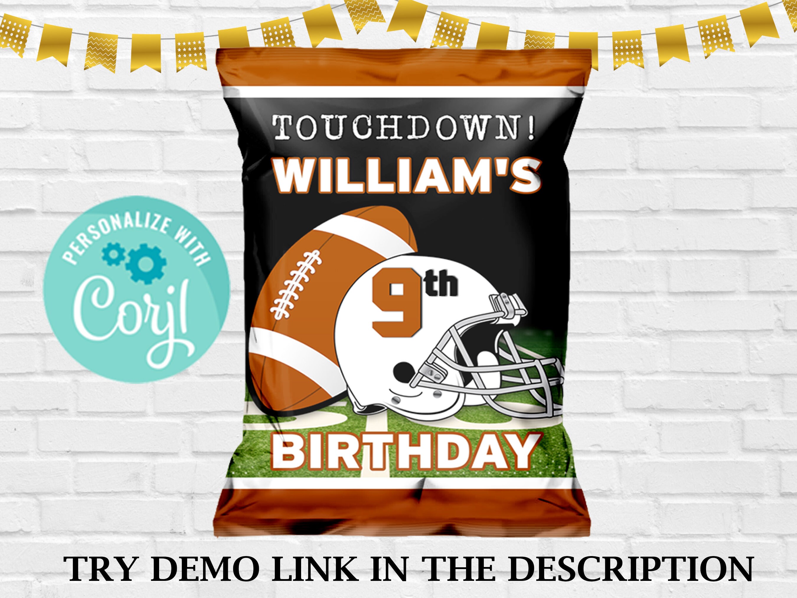 Football Chip Bag, Football Birthday Chip Bag, Editable Football Chip ...