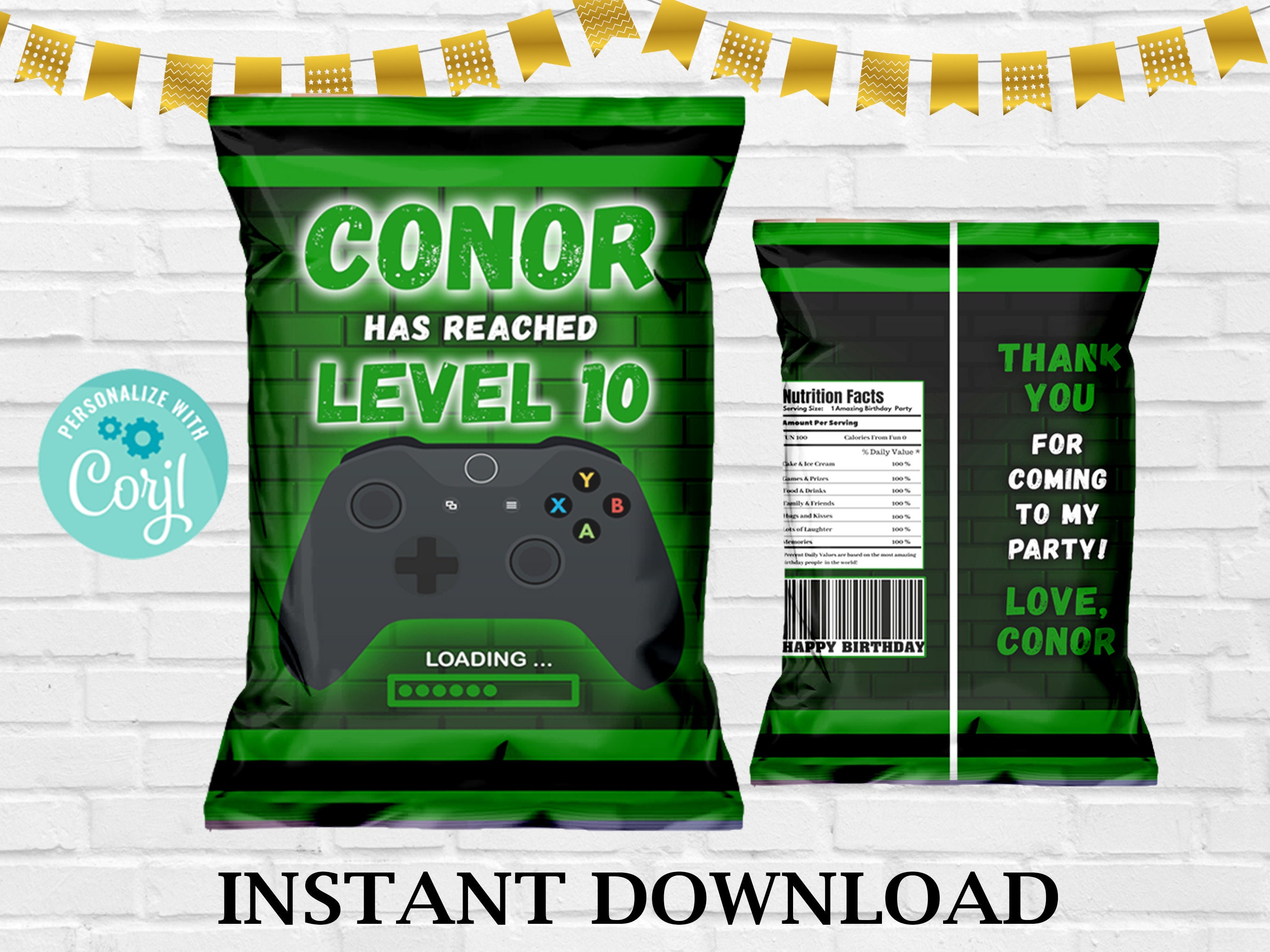 Gamer Birthday Chip Bag, Editable Gamer Birthday Chip Bag, Gamer ...