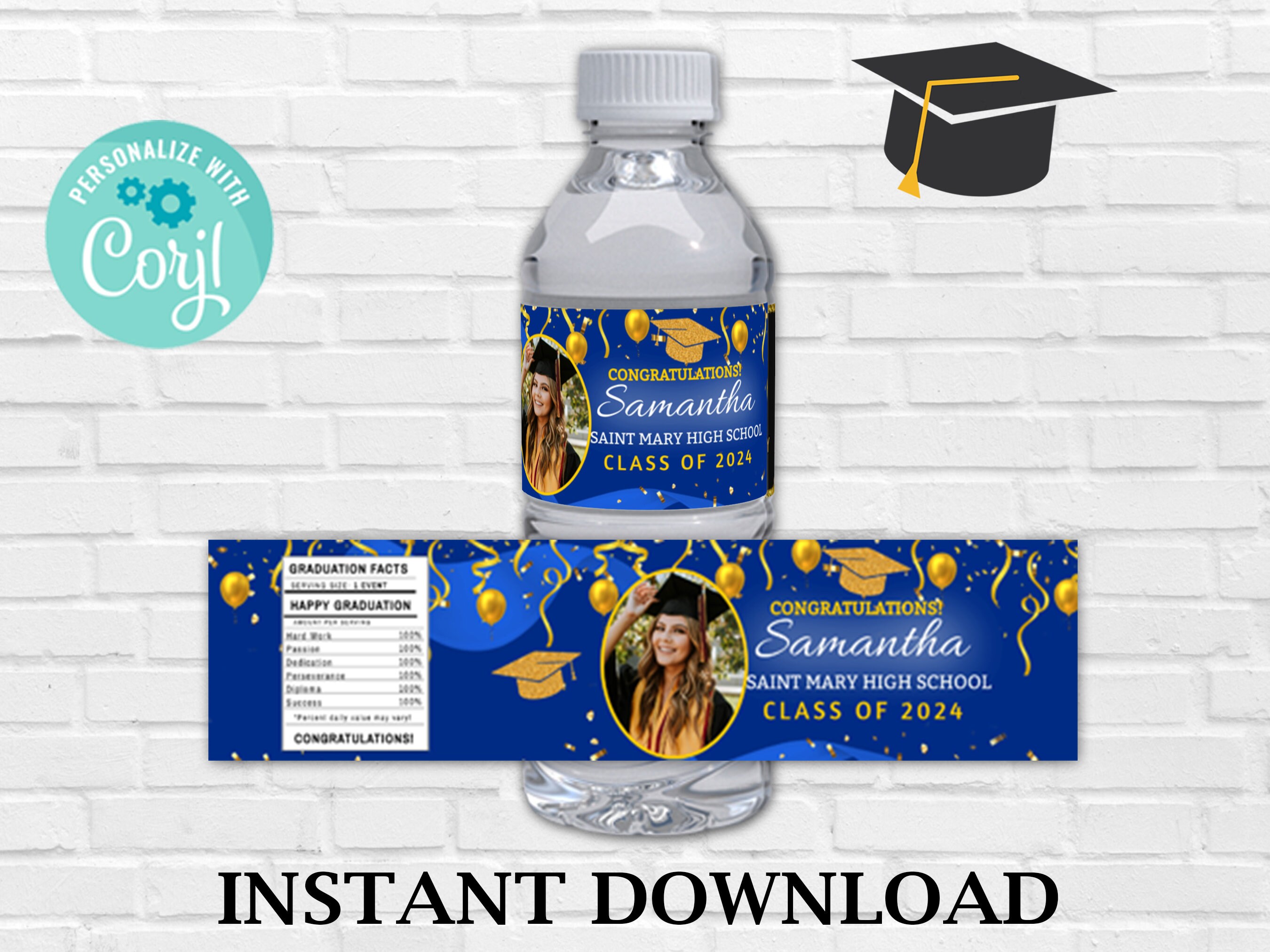 Graduation Party Bundle, Editable Graduation 6 Items Set, Blue and Gold ...