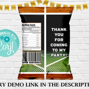 Football Chip Bag, Football Birthday Chip Bag, Editable Football Chip ...