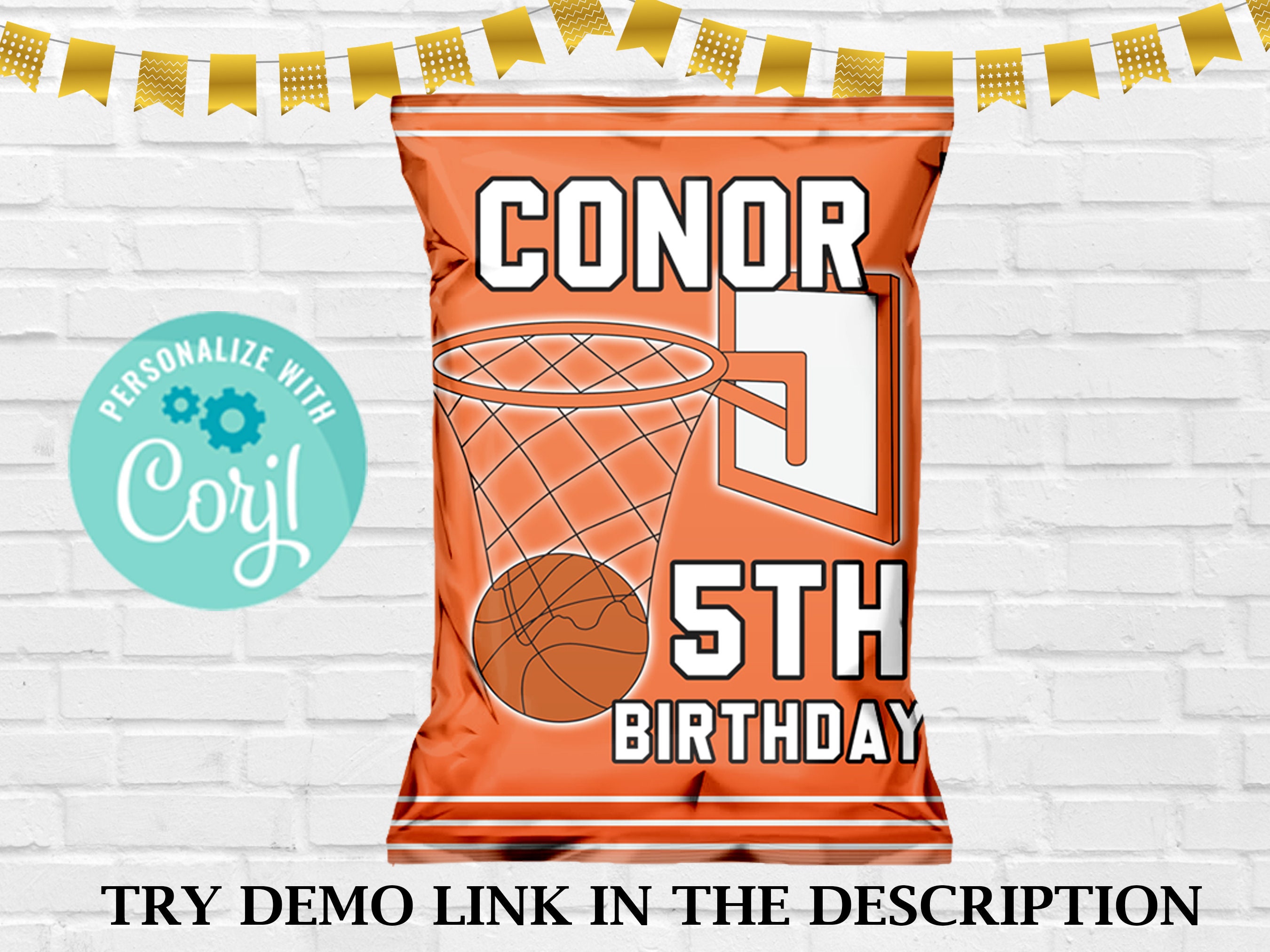 Basketball Chip Bag Basketball Birthday Chip Bag Editable - Etsy