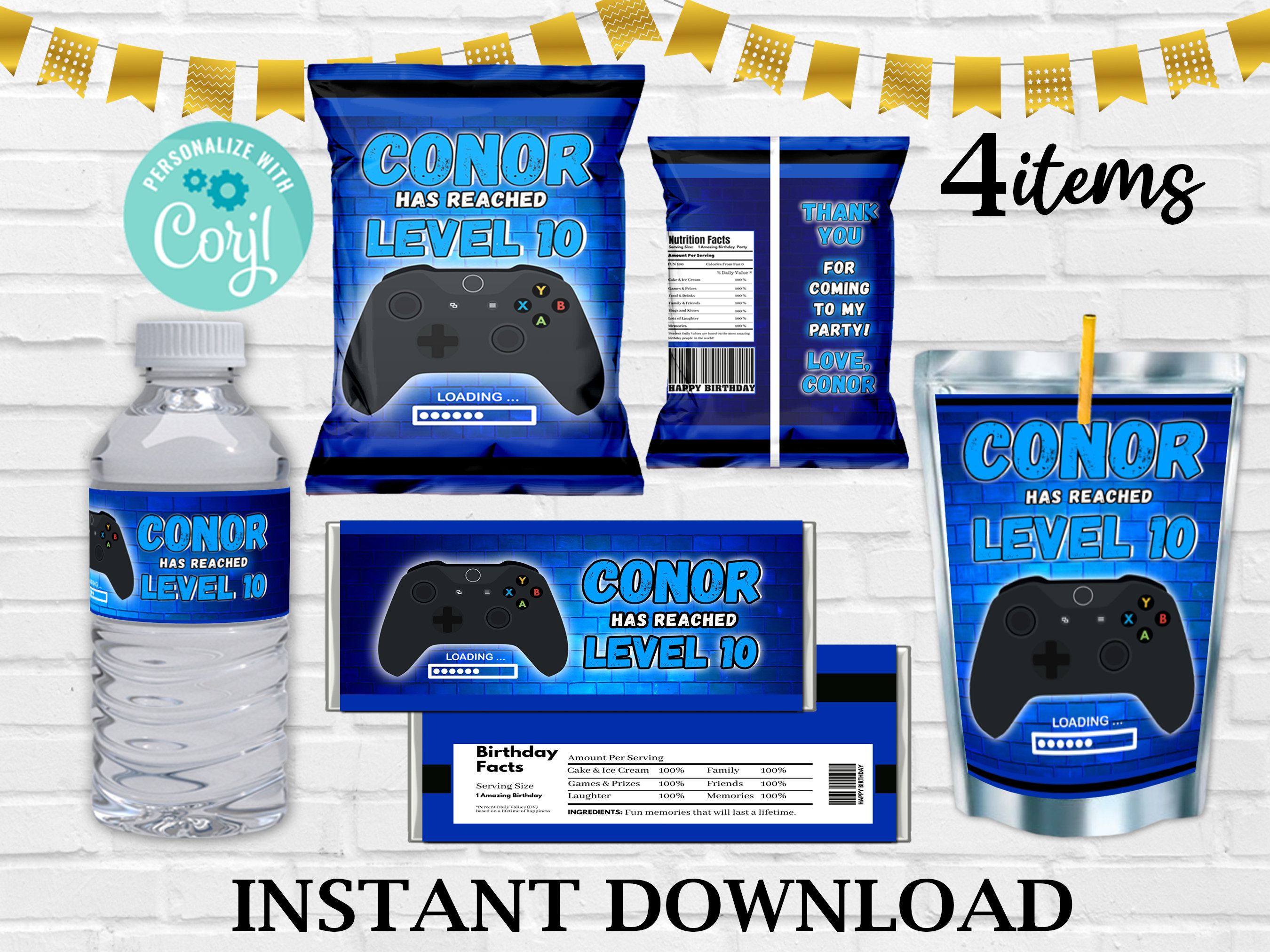 Gamer Birthday Bundle, Editable Gamer Birthday 4 Items Set, Gamer ...