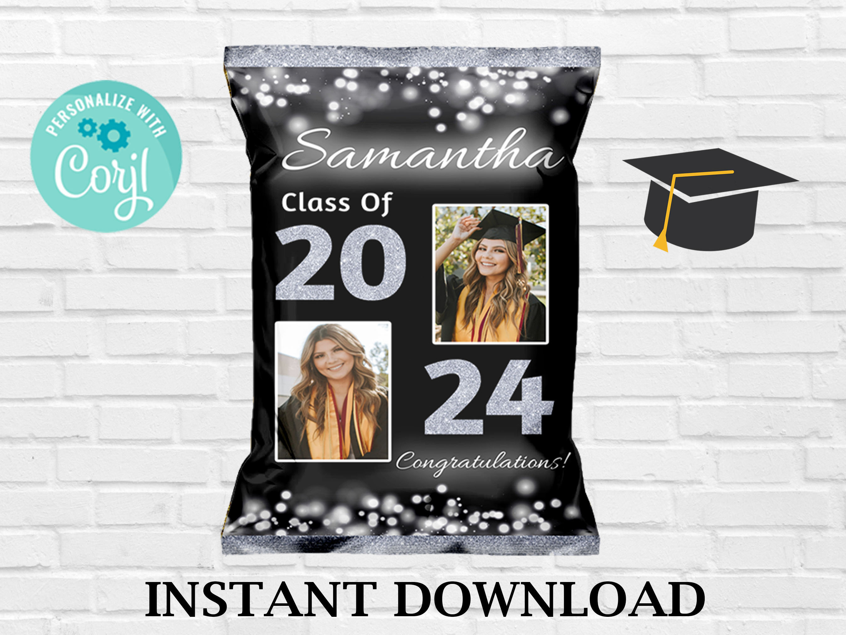 Graduation Chip Bag, Editable Graduation Chip Bag, Black and Silver ...