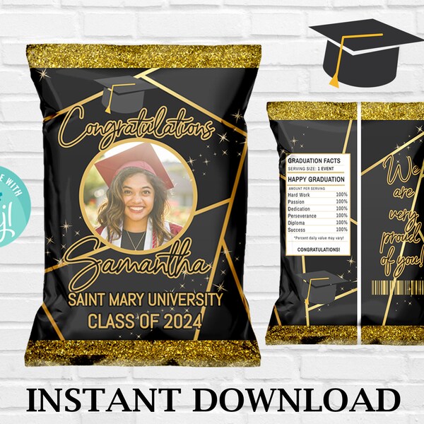 Gold and Black Graduation Chip Bags - Etsy