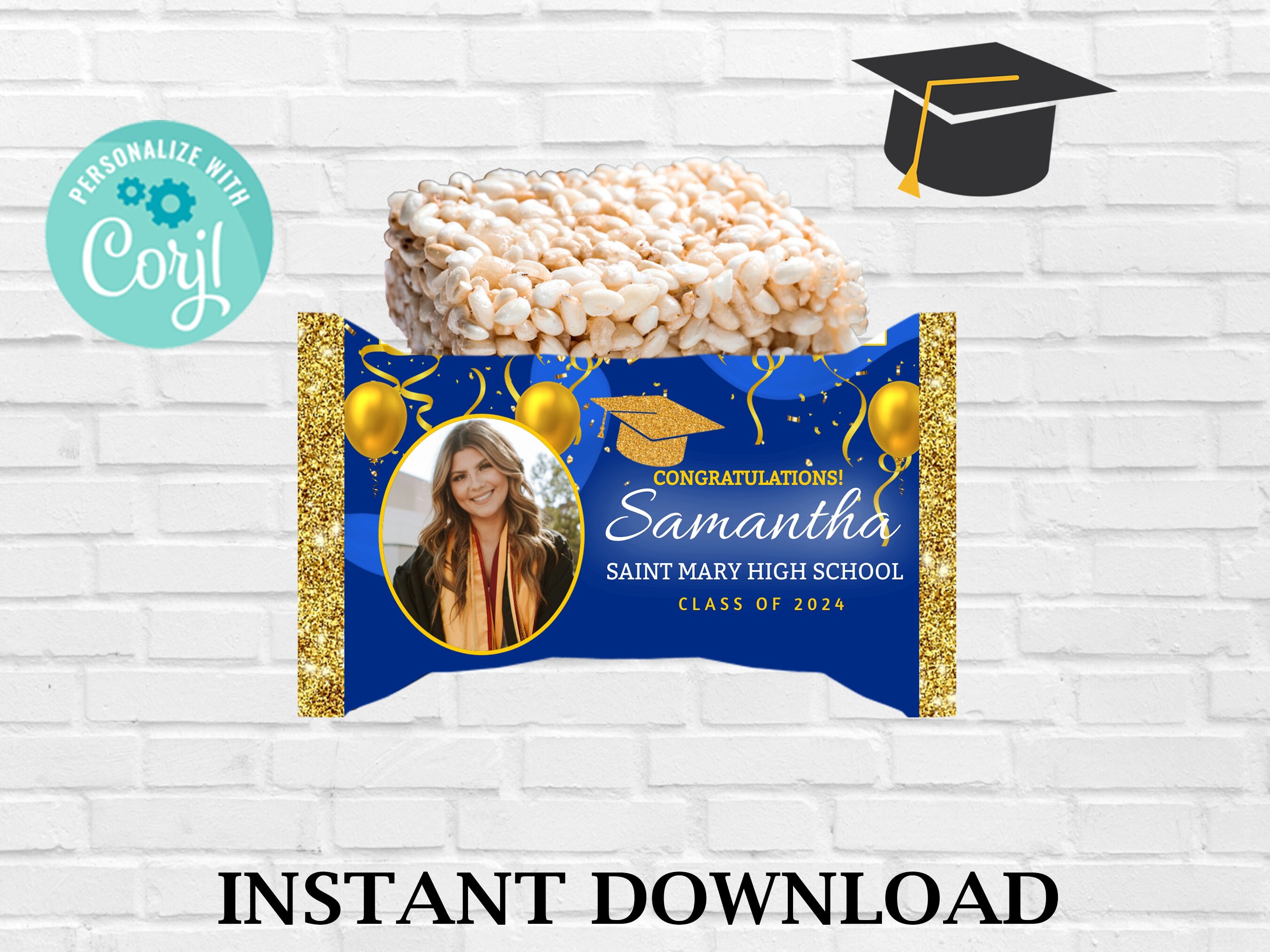 Graduation Party Bundle, Editable Graduation 6 Items Set, Blue and Gold ...