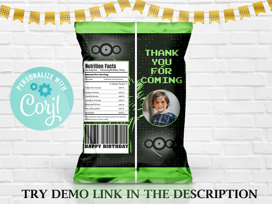 Video Game Chip Bag Editable Gamer Chip Bag Gamer Birthday - Etsy